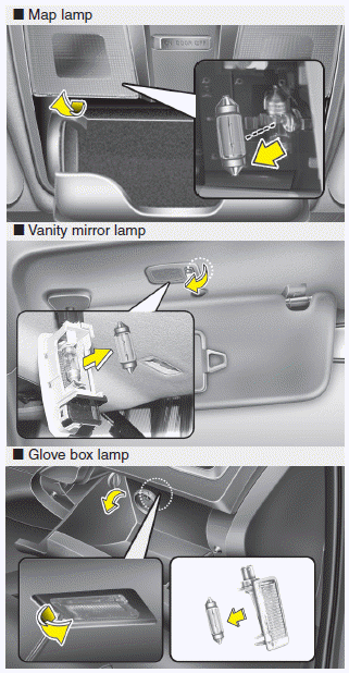 Kia Cee'd: Interior light bulb replacement / Map lamp, vanity mirror ...